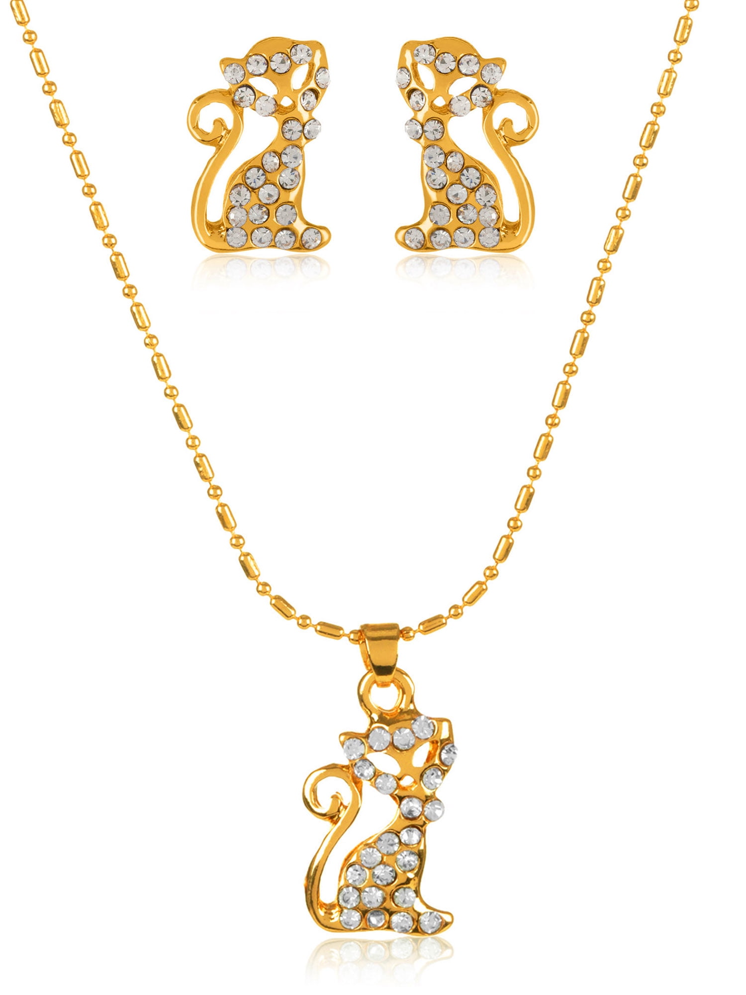 Coastal Jewelry Gold Tone Cat Necklace and Earrings Jewelry Set ...