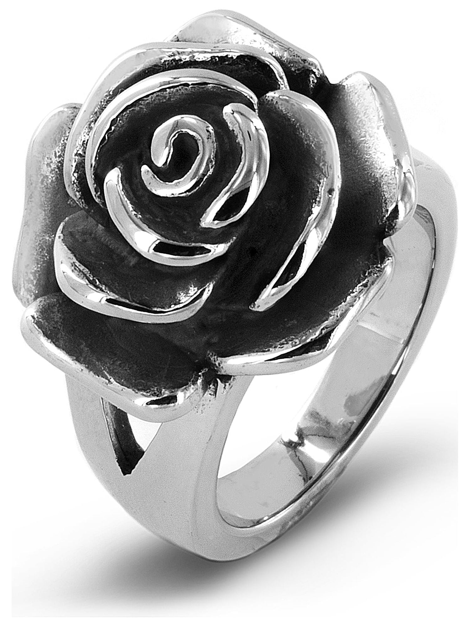Coastal Jewelry Women's Blooming Rose Stainless Steel Cocktail Ring ...