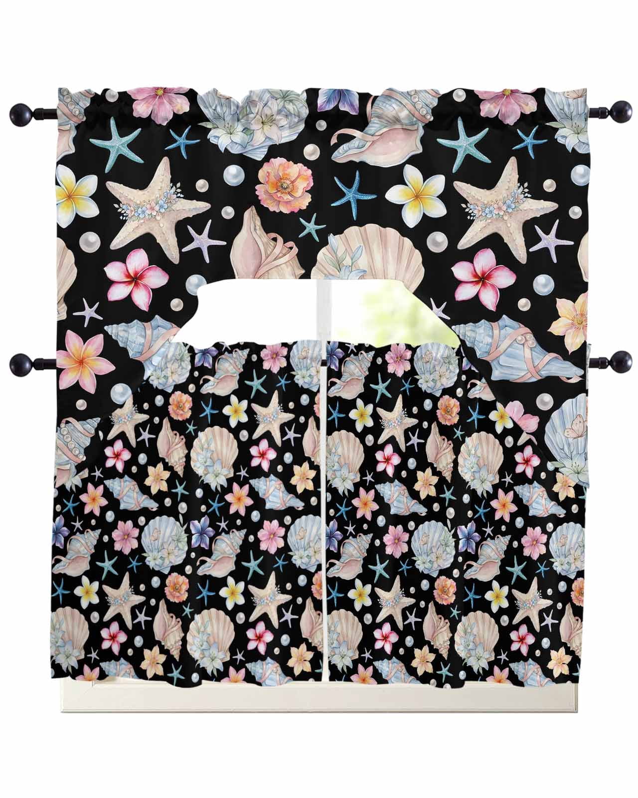 Coastal Kitchen Curtains Sets 24 Inch Length with Valance, Summer ...