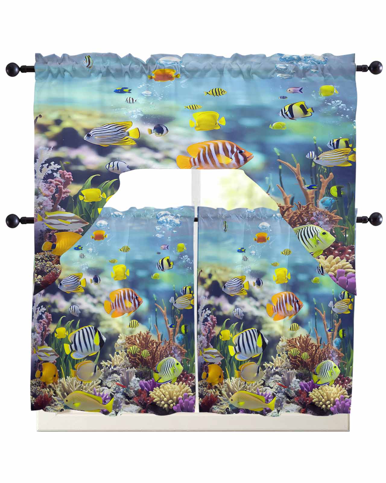 Coastal Kitchen Curtains Swag Valance and Tier Curtains Set 36 Inch ...