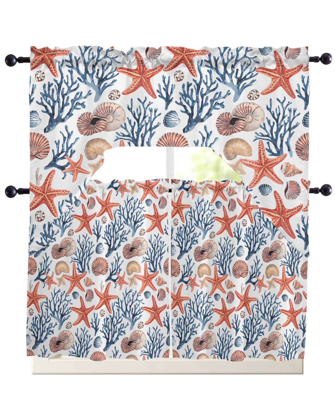 Coastal Kitchen Curtains Swag Valance and Tier Curtains Set 36 Inch ...