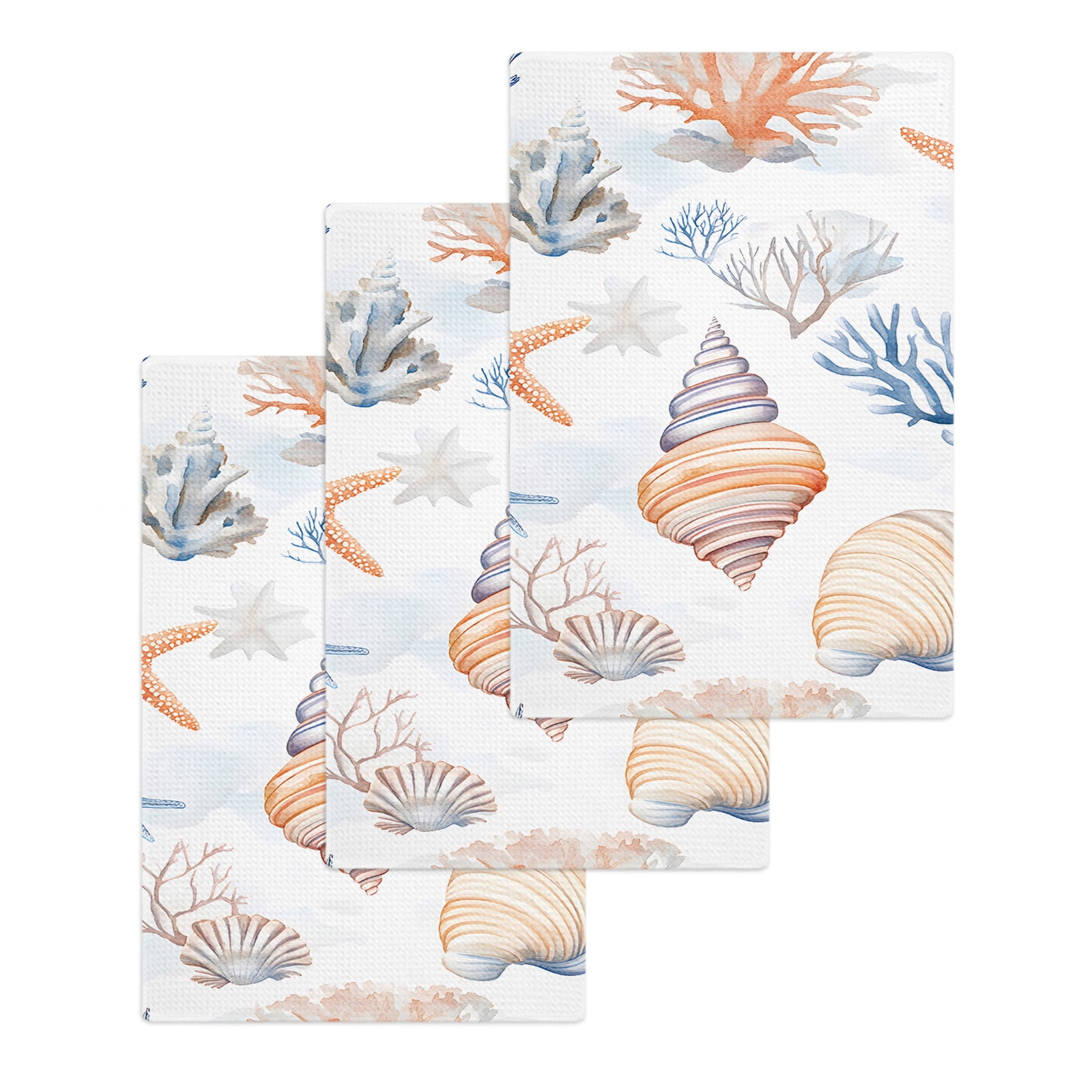 Coastal Kitchen Dish Towels for Drying Dishes Set of 3, Ocean Starfish ...
