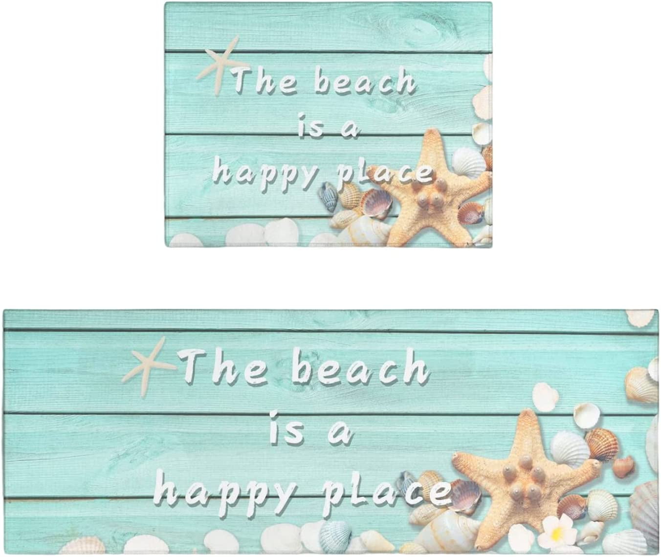 Coastal Kitchen Rugs - Nautical Themed Beachy Mat Set of 2, Non Slip ...