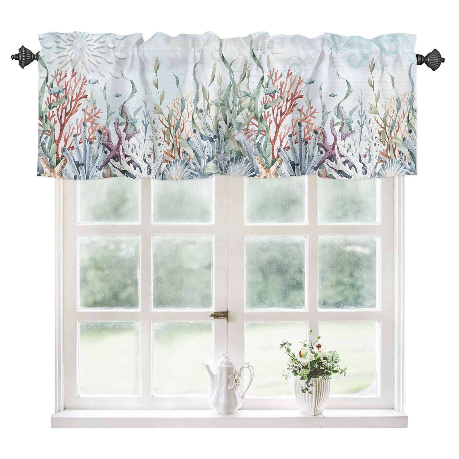 Coastal Kitchen Valances for Windows 42x18 Inch Kitchen Curtains ...