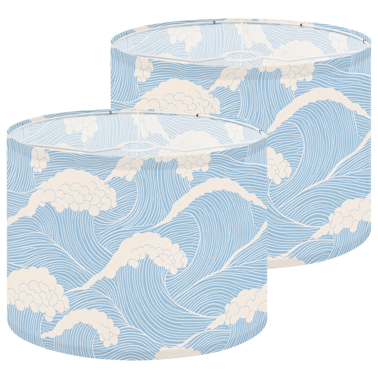Coastal Lampshades 2 Pack Blue White Waves Sea Ocean Coastal Modern 13 ...
