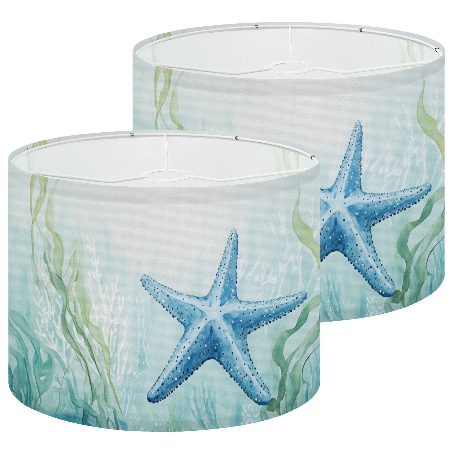 Coastal Lampshades 2 Pack Ocean Seaweed Beach Summer Starfish 13"x13 ...