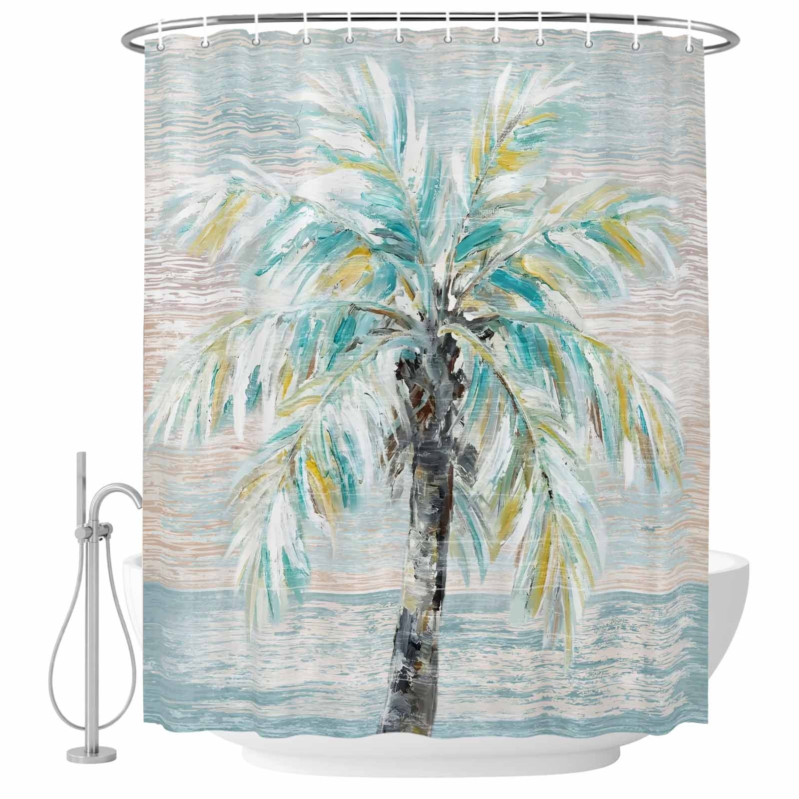 Coastal Landscape Fabric Shower Curtain Abstract Seaside Palm Cream ...