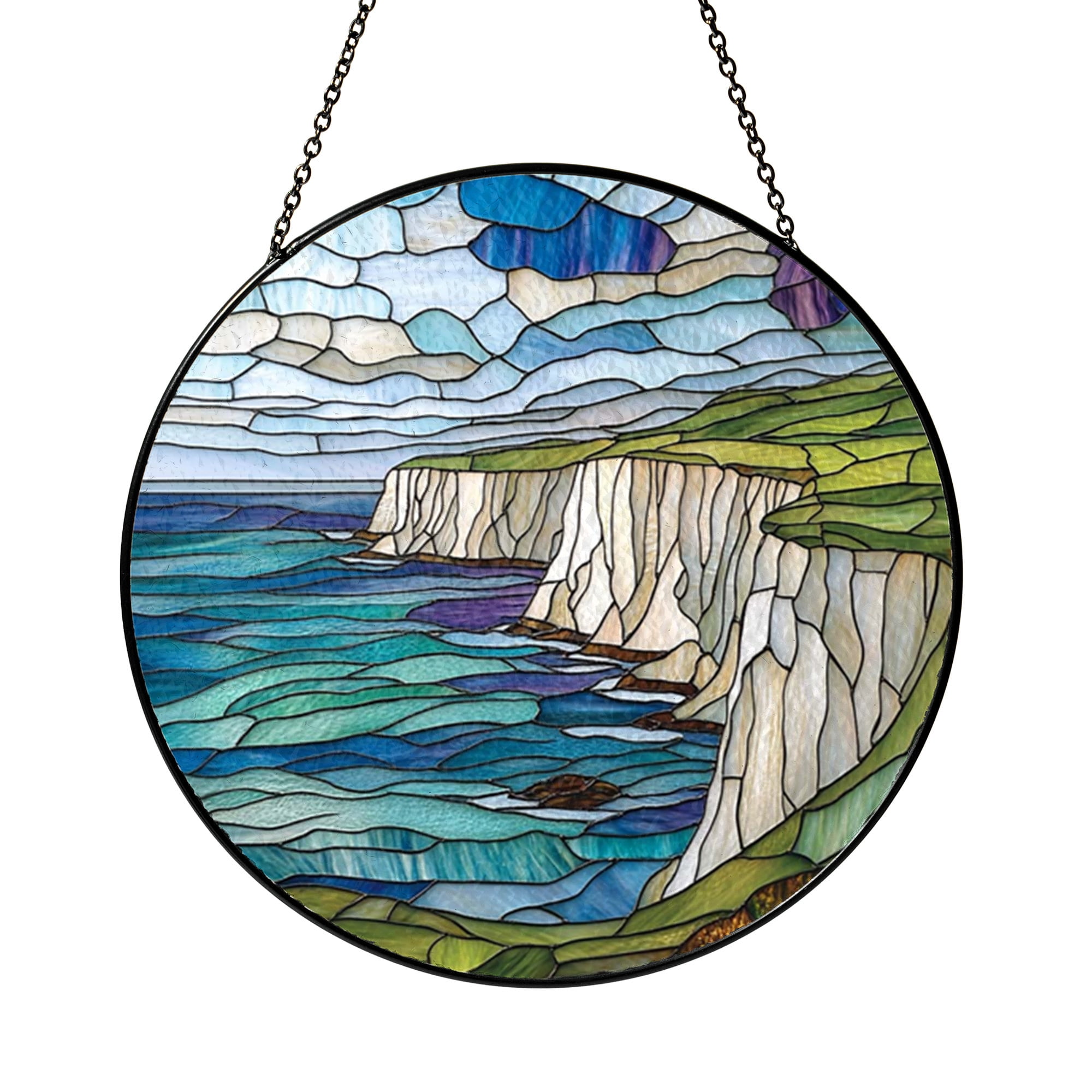 Coastal Landscape Themed Stained Glass Style Suncatcher for Window ...