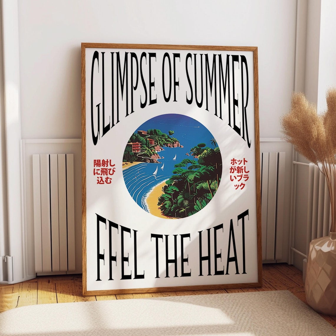 Coastal Landscape View Wall Art - Glimpse Of Summer Poster - Vibrant Seaside Illustration ...