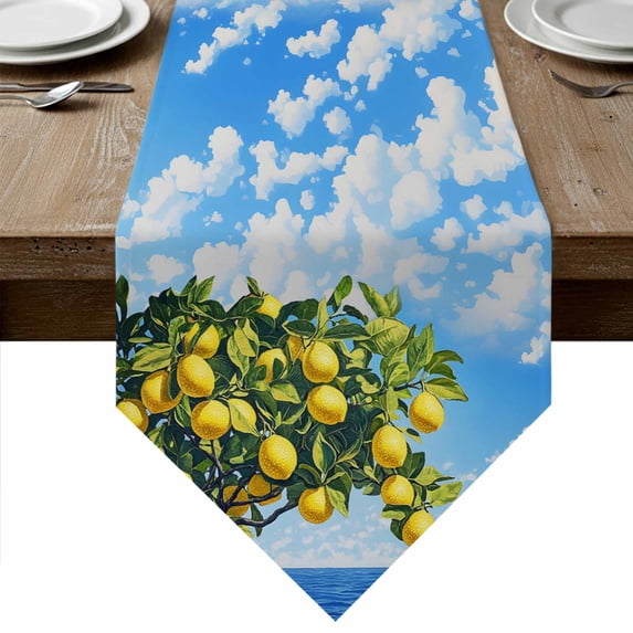 Coastal Lemon Table Runner Linen Burlap Table Runner 70 Inches Long ...
