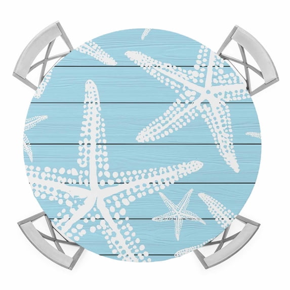 Coastal Light Blue Starfish Round Table Cover, Nautical Ocean Summer ...