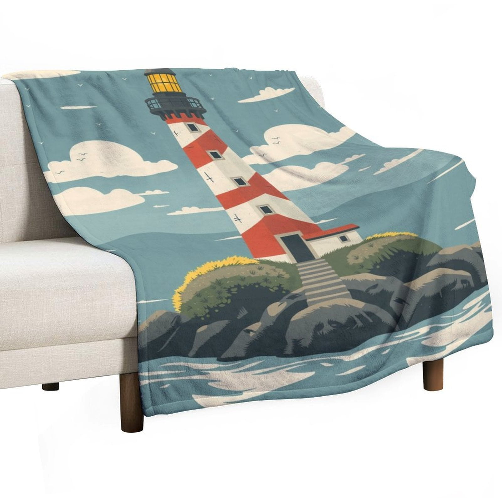 Coastal Lighthouse Beacon Throw Blanket Warm Plush Blankets for Adults ...