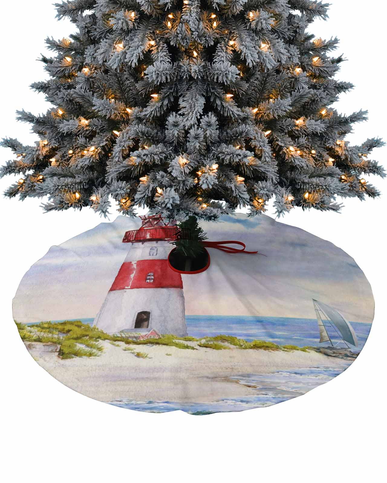 Coastal Lighthouse Christmas Tree Skirt 48 Inches Large Christmas Skirt ...