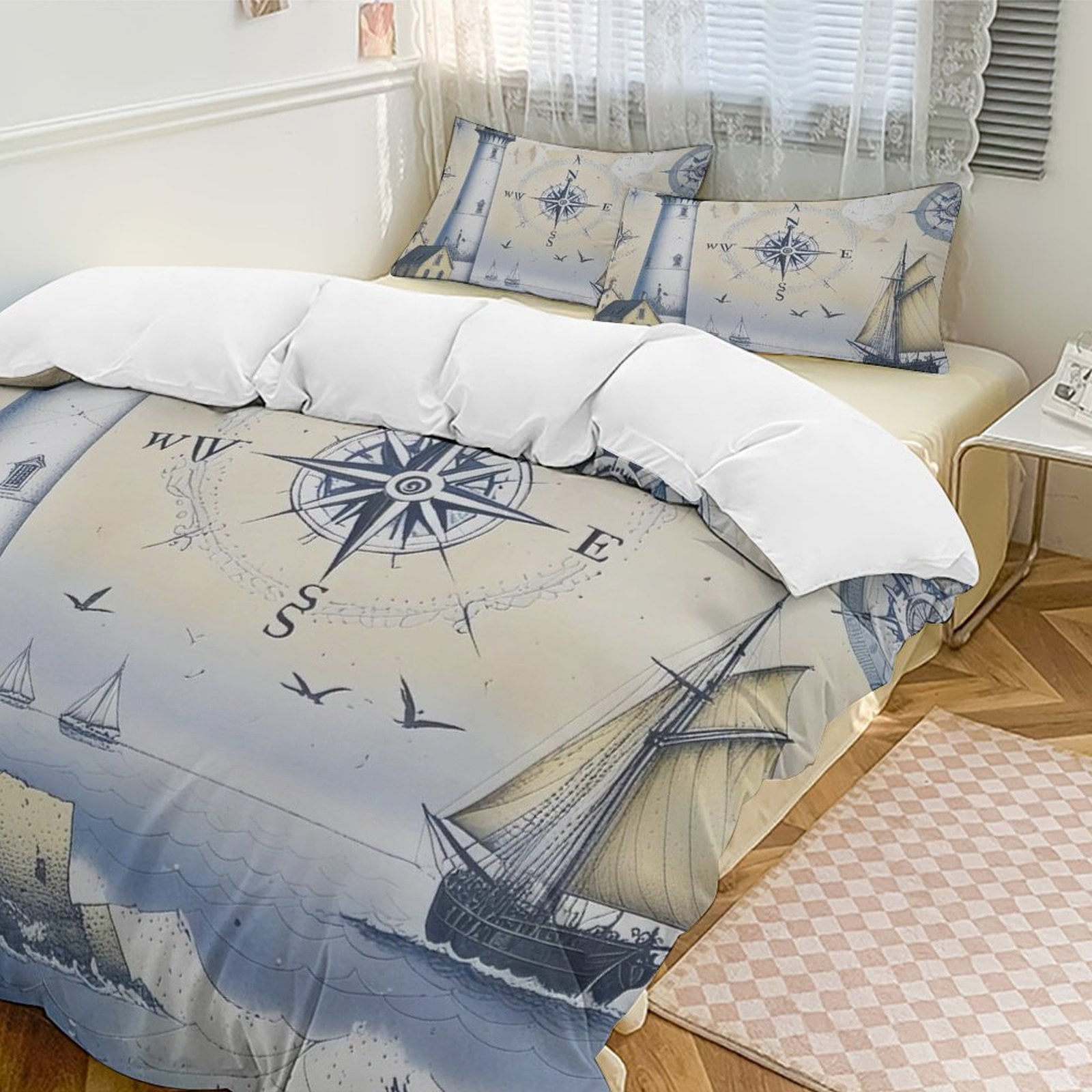 Coastal Lighthouse Compass Anchor Sailboat Bedding Set Soft Lightweight ...