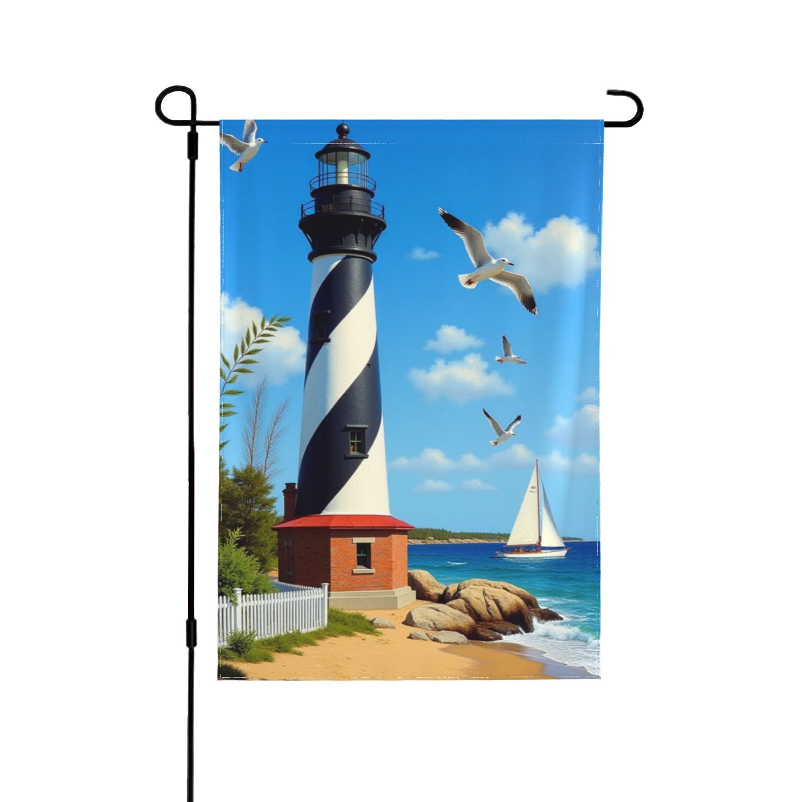 Coastal Lighthouse Garden Flag 12x18 Inch Double SidedOcean Sailboat ...