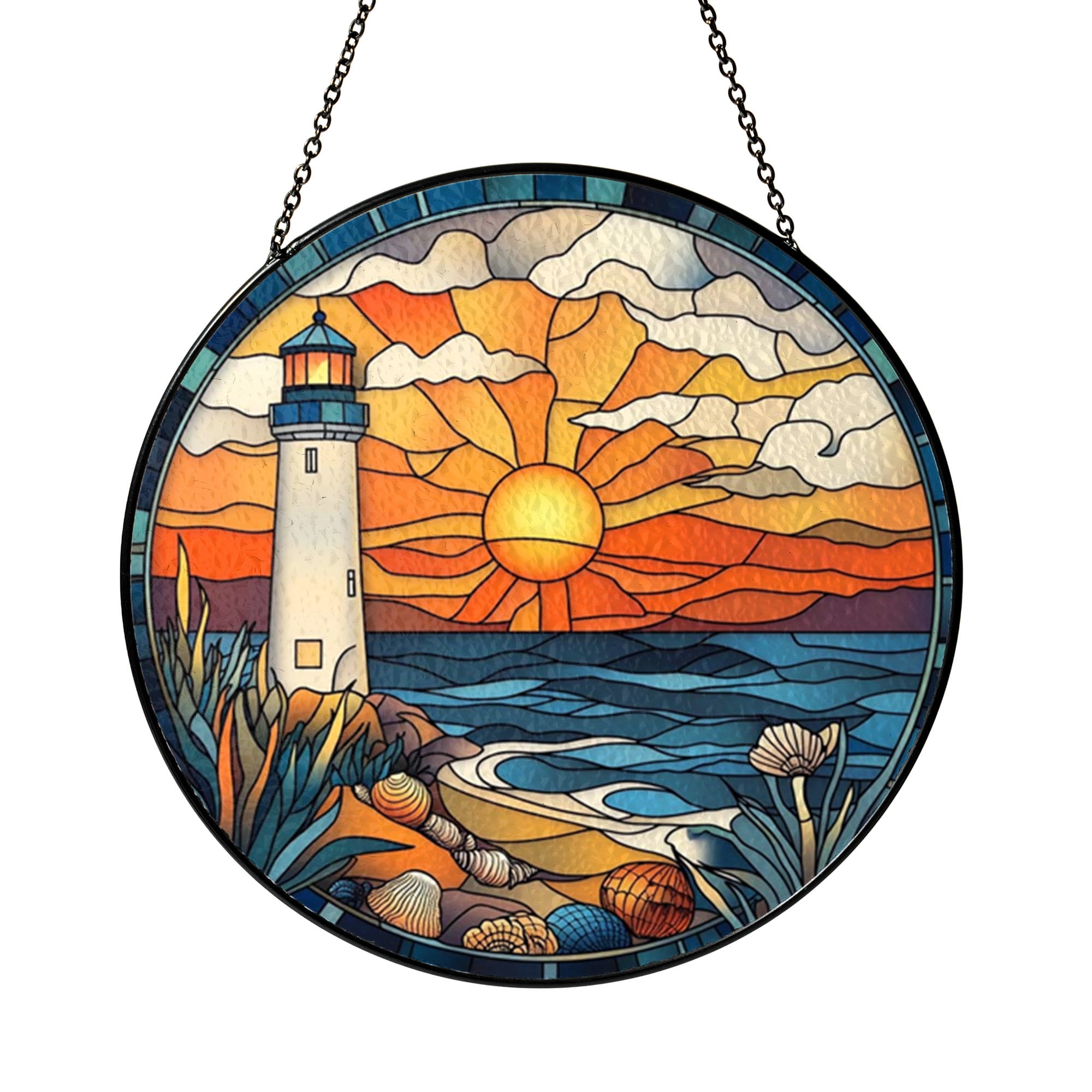 Coastal Lighthouse Glass Style Suncatcher – Decorative Window Decor ...