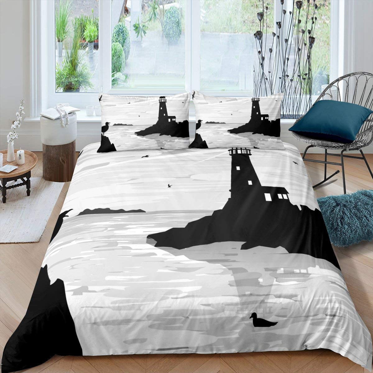 Coastal Lighthouse King Full Duvet Cover Ocean Nautical Bedding Set ...