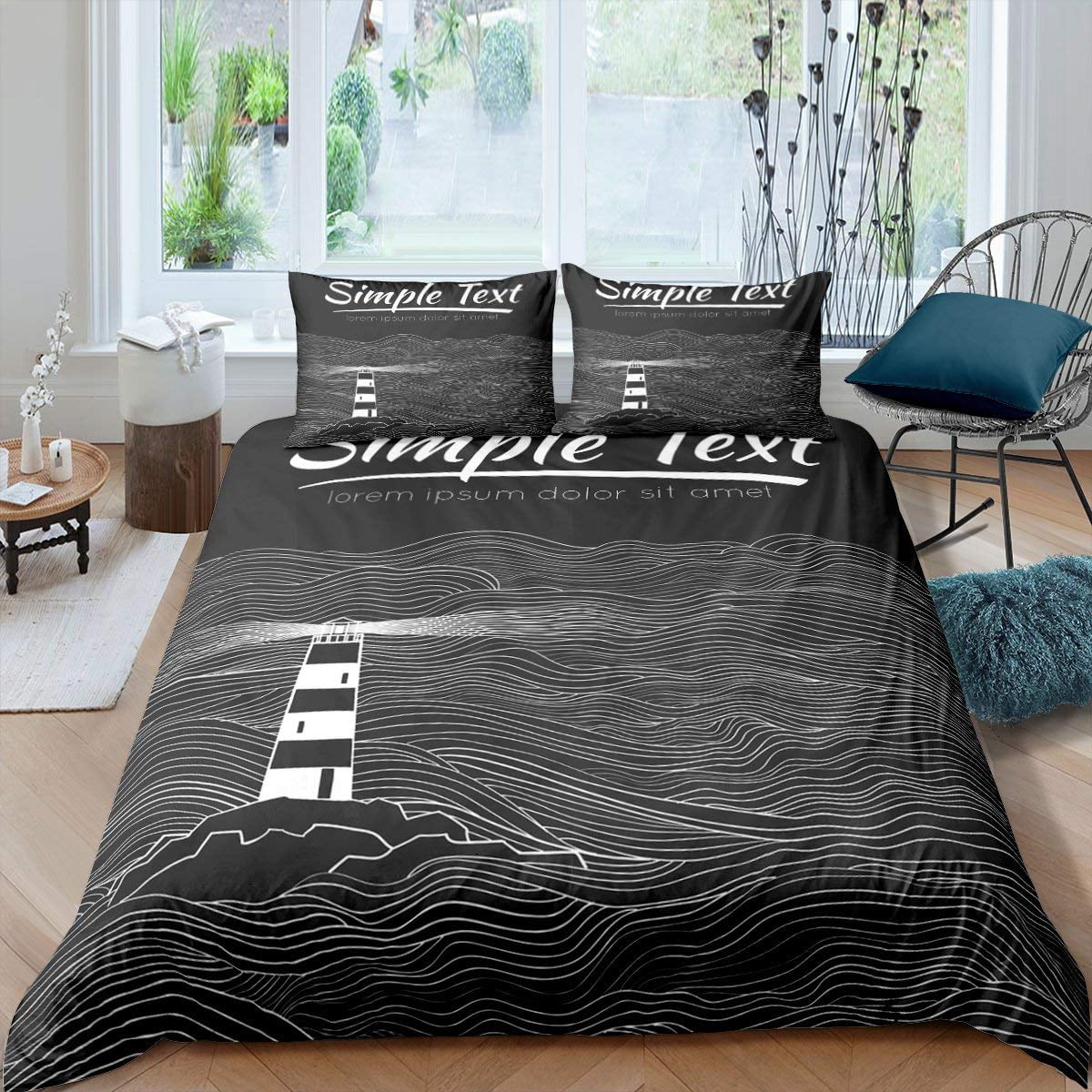 Coastal Lighthouse King Full Duvet Cover Ocean Nautical Bedding Set ...