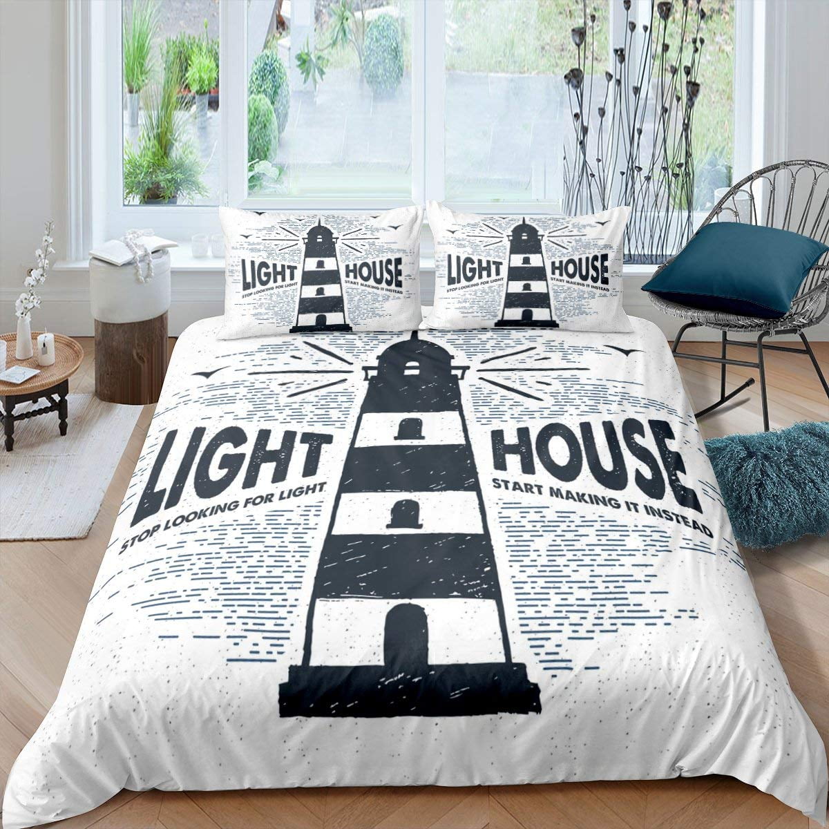 Coastal Lighthouse King Full Duvet Cover Ocean Nautical Bedding Set ...