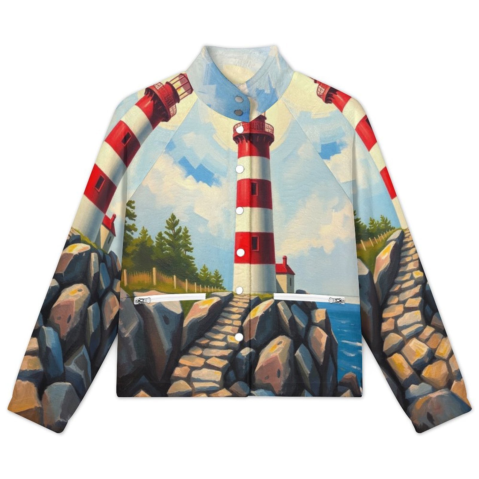 Coastal Lighthouse Path Jacket Women's Stand Collar Warm Outwear Autumn ...