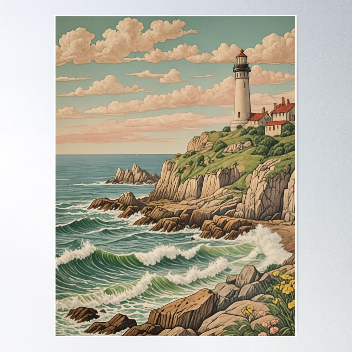 Coastal Lighthouse Poster Wall Art, Modern Wall Decor For Living Room ...
