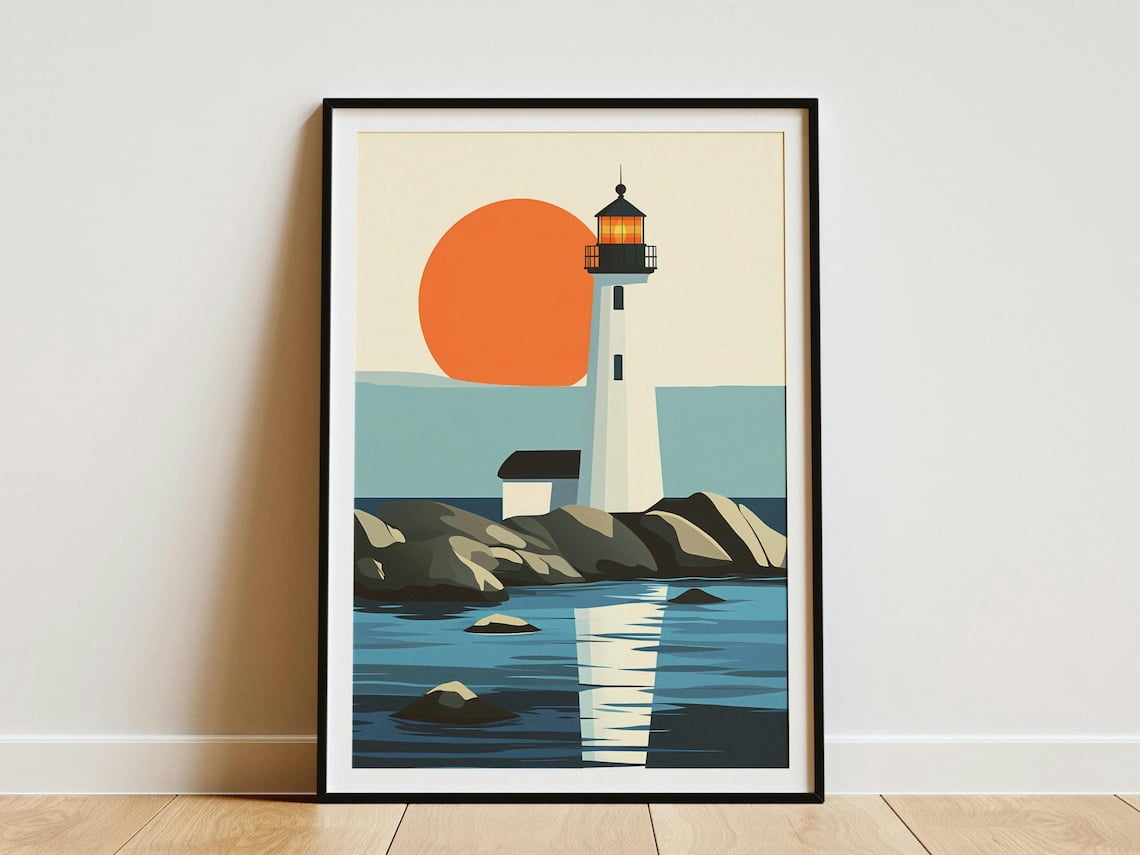 Coastal Lighthouse Reflection Water Travel Scenic Ocean View Poster ...