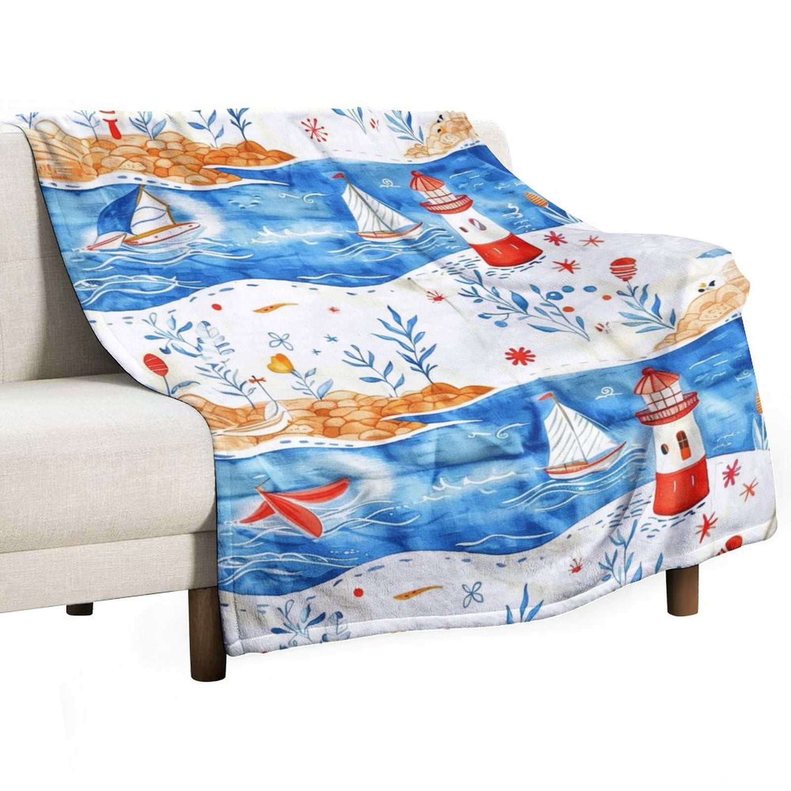 Coastal Lighthouse Sailboats Throw Blanket for Women, Men & Kids ...