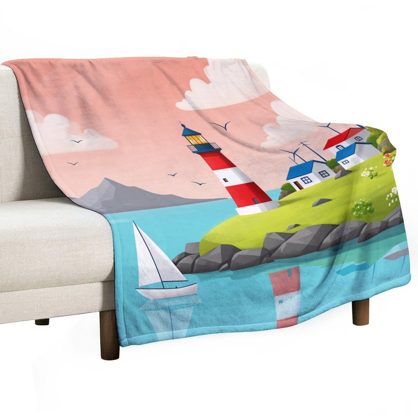 Coastal Lighthouse Scene-1 Flannel Blanket Blanket for Couch Sofa ...