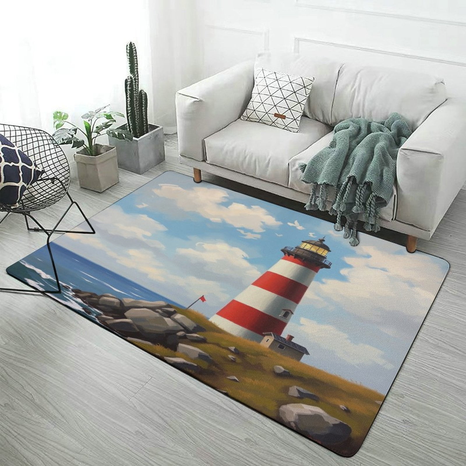 Coastal Lighthouse Scene Carpet Large Size Living Room American Style ...