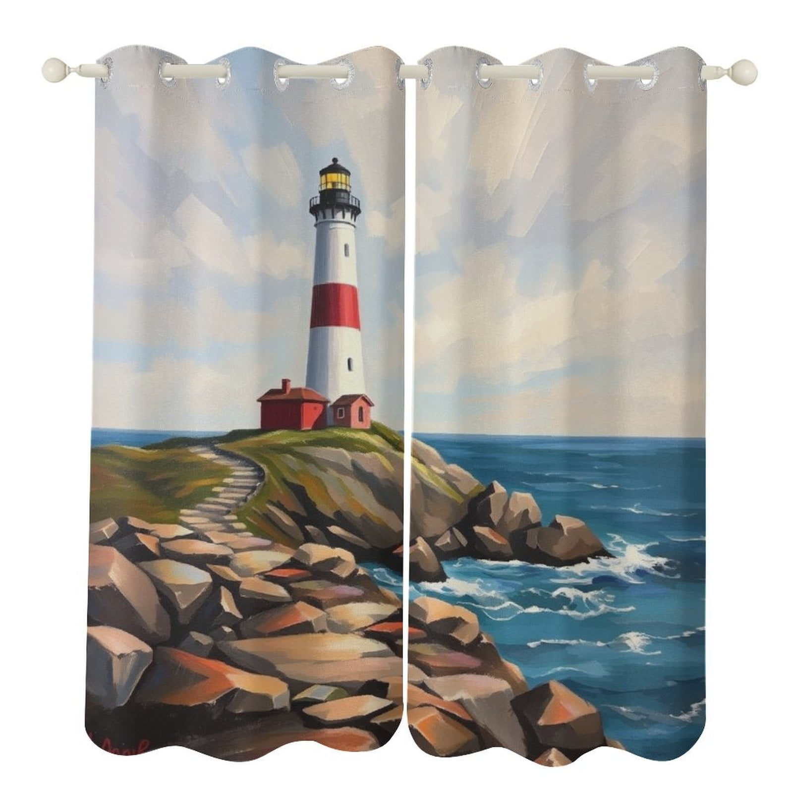 Coastal Lighthouse Scene Curtains for Bedroom Living Room Drapes ...