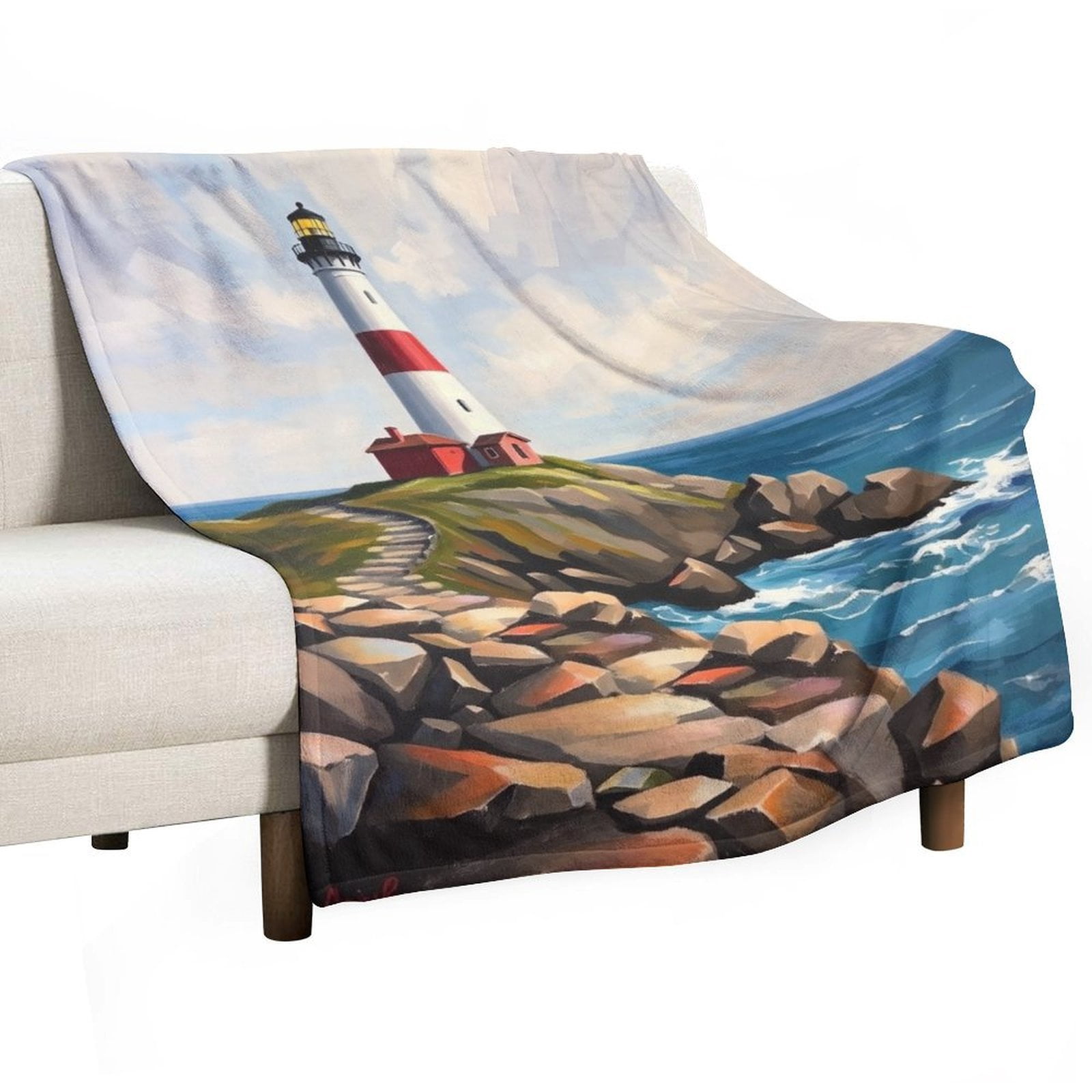 Coastal Lighthouse Scene Throw Blanket Warm Plush Blankets for Adults ...