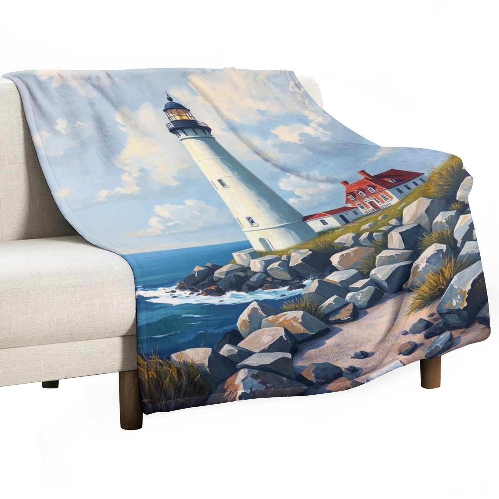 Coastal Lighthouse Scene Throw Blanket for Sofa Luxury Home Interior ...