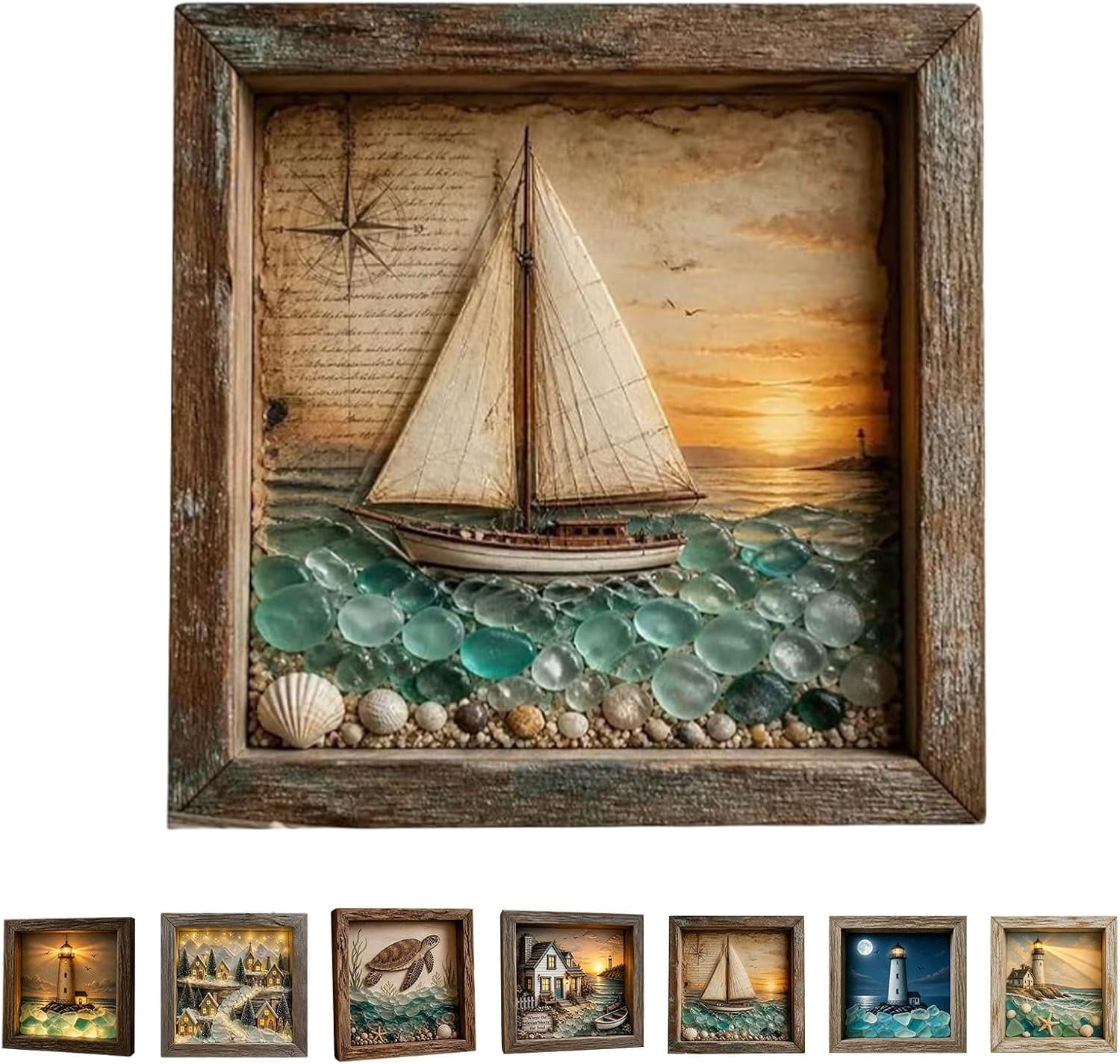 Coastal Lighthouse Sea Glass Shadow Box Night Light, DIY Handmade Art ...