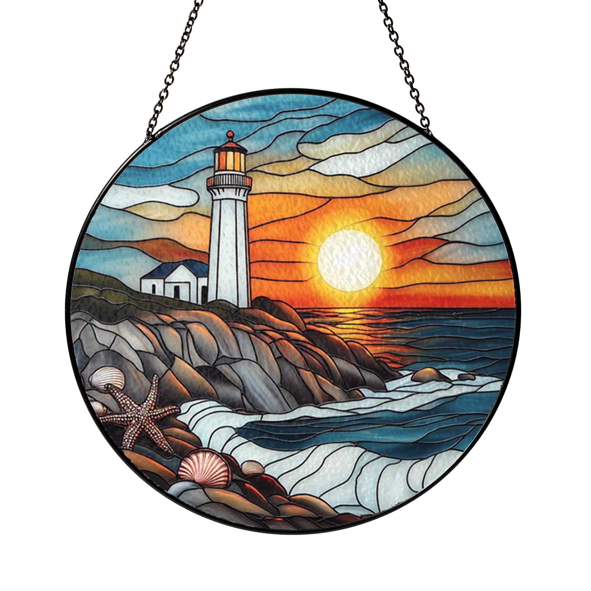 Coastal Lighthouse Stained Glass Style Window Suncatcher – Ocean Decor ...