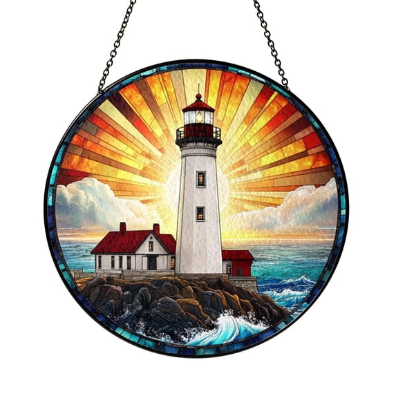 Coastal Lighthouse Stained Glass Suncatcher Decorative Window Accent ...