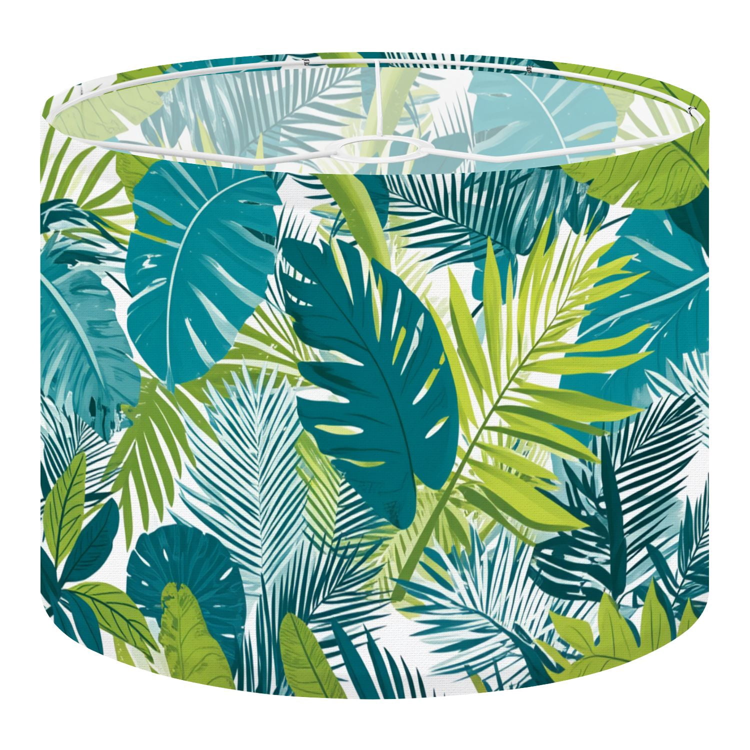 Coastal Linen Drum Lampshades Coastal Tropical Palm Leaves Monstera ...