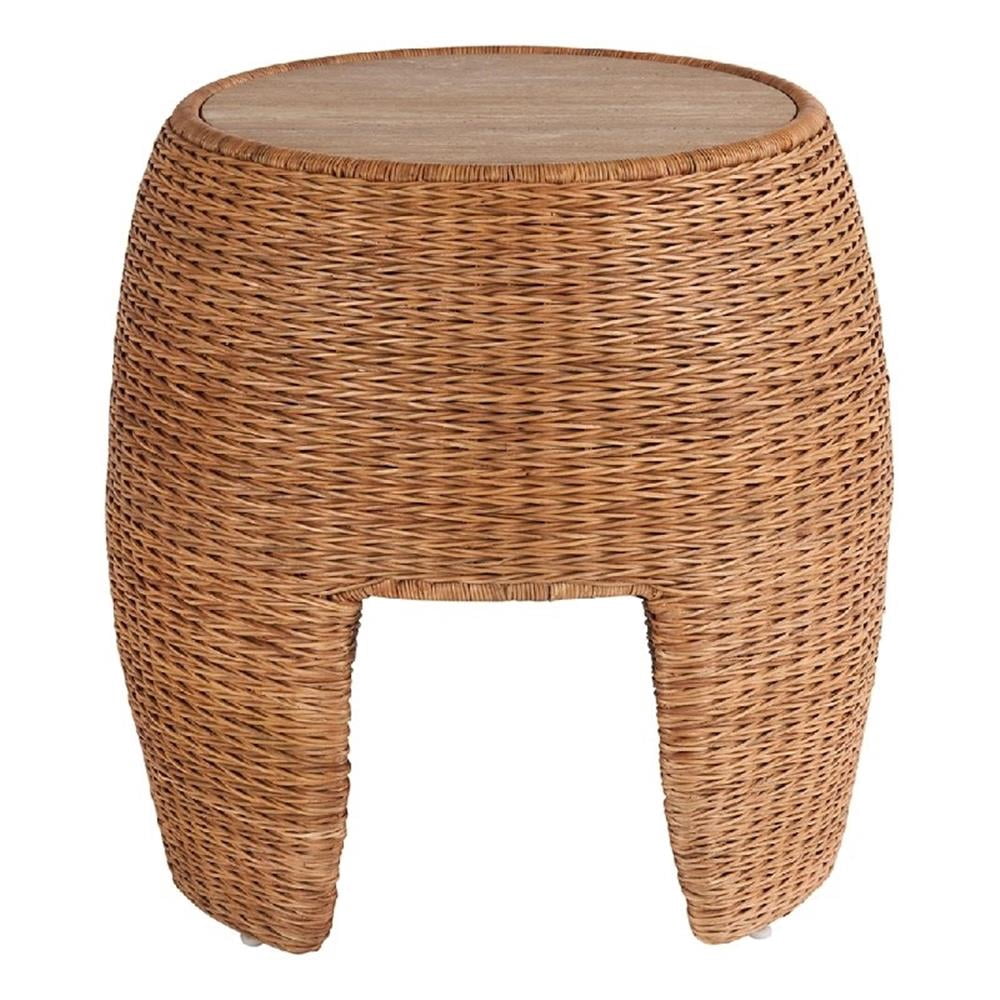 Coastal Living Havasu End Table with Stone Top and Natural Tan Wicker ...