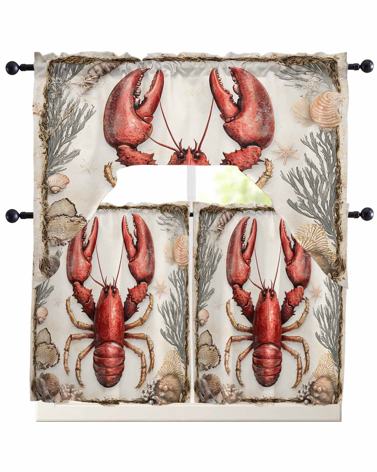 Coastal Lobster Kitchen Curtains Sets 24 Inch Length with Valance ...