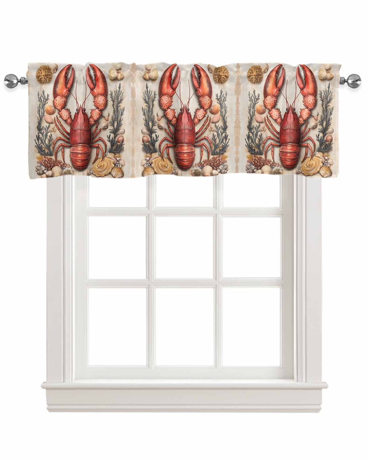 Coastal Lobster Kitchen Valances for Windows Farmhouse Linen Window ...