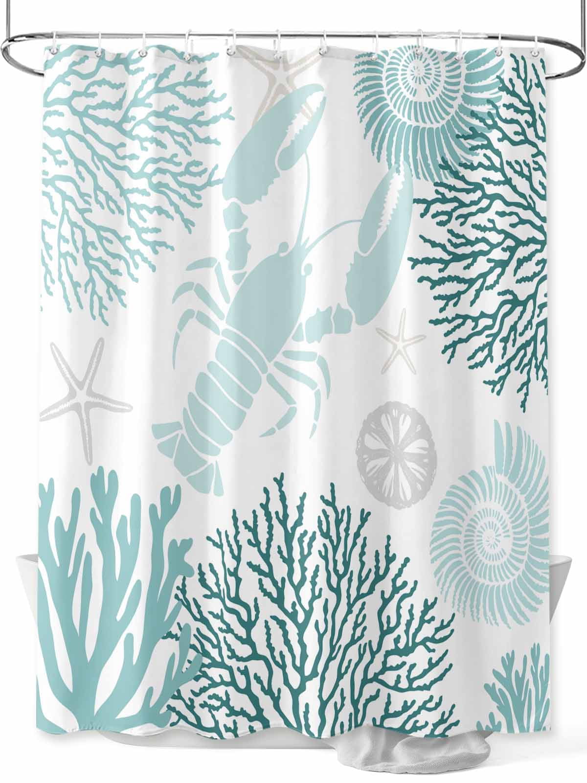 Coastal Lobster Shower Curtain Set with Hook Washable Cloth Polyester ...