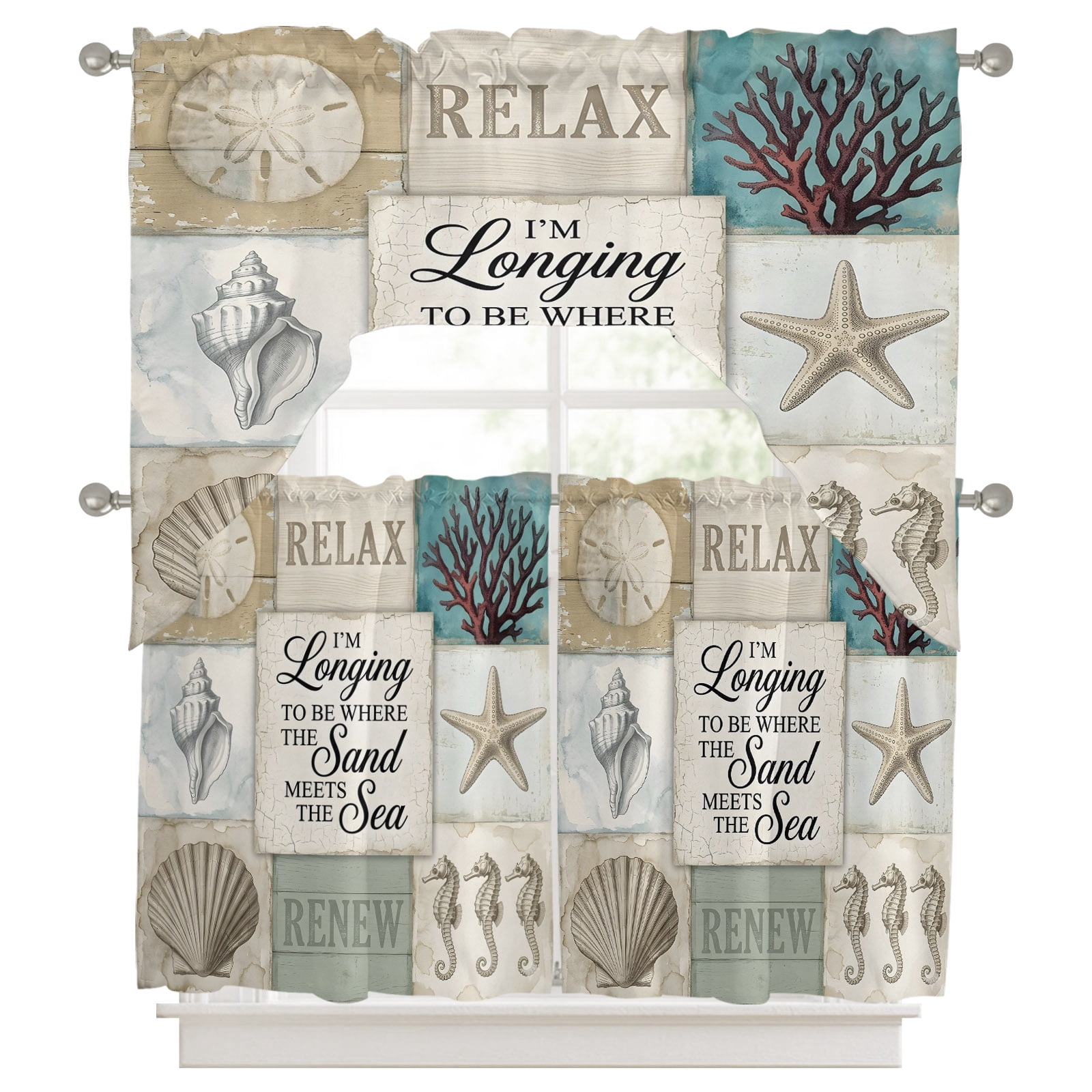 Coastal Marine Kitchen Curtains Swag Valance and Tier Curtains Set 36 ...