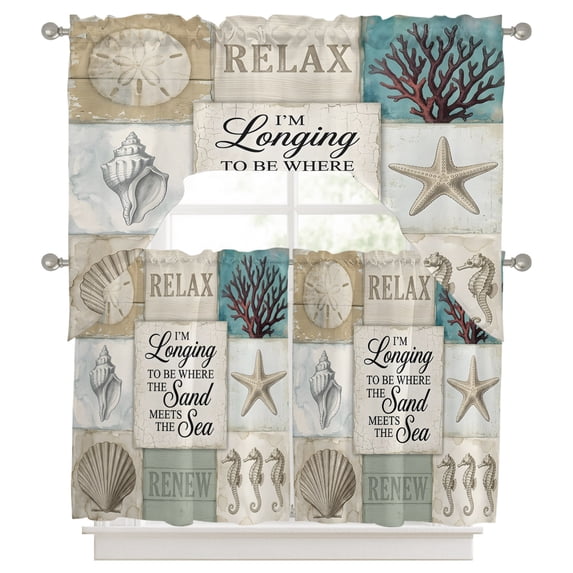 Coastal Marine Kitchen Curtains Swag Valance and Tier Curtains Set 36 ...