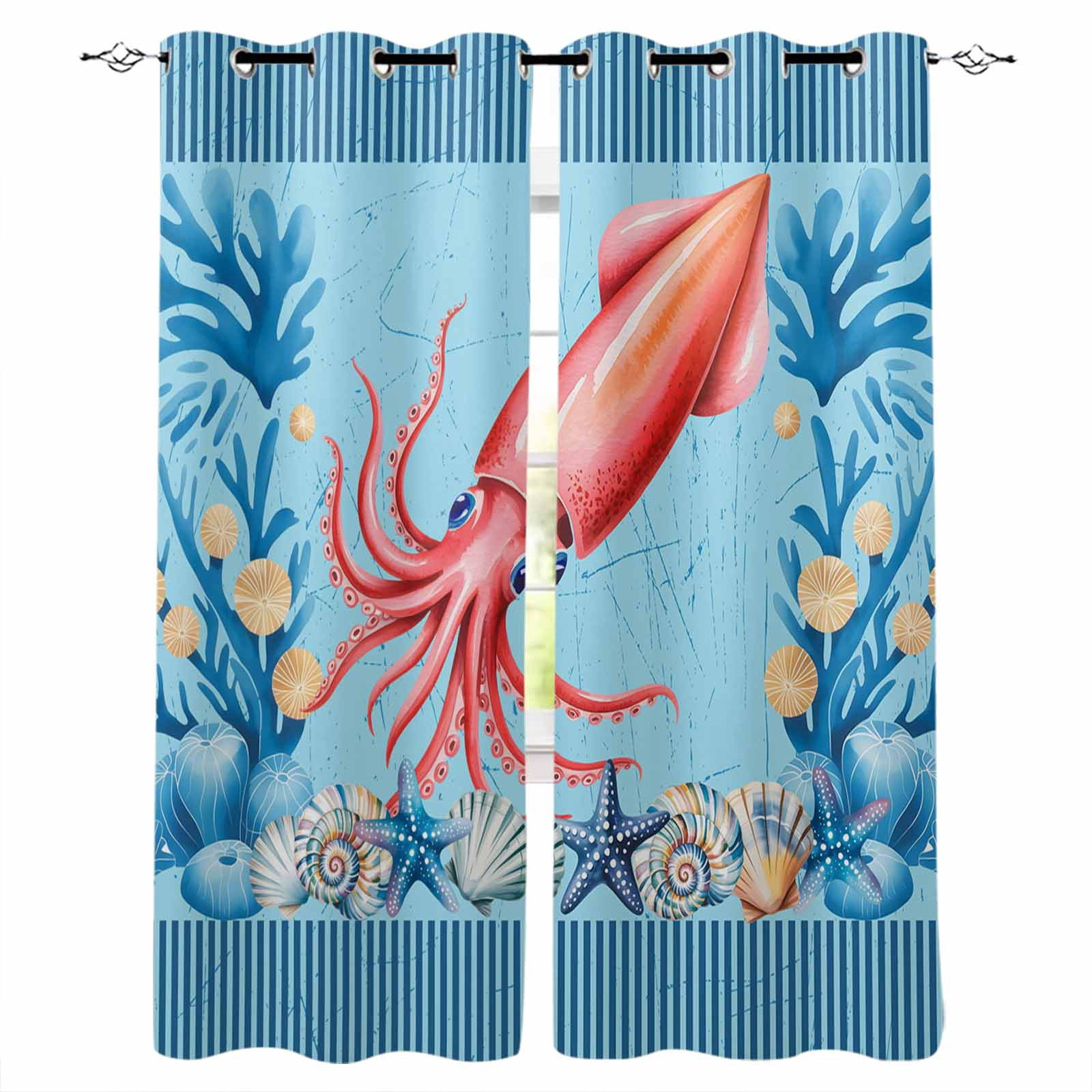 Coastal Marine Life Blackout Curtains for Bedroom Living Room Darkening ...