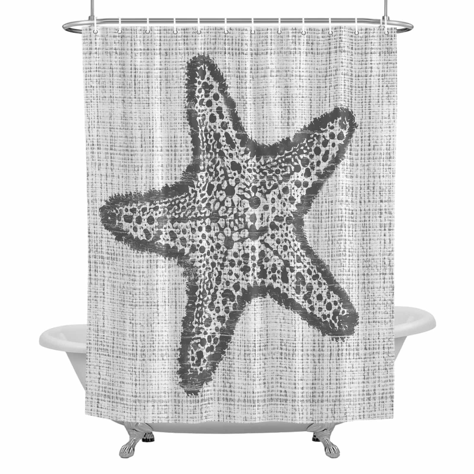 Coastal Marine Life Shower Curtain, Starfish Linen Texture Grey ...