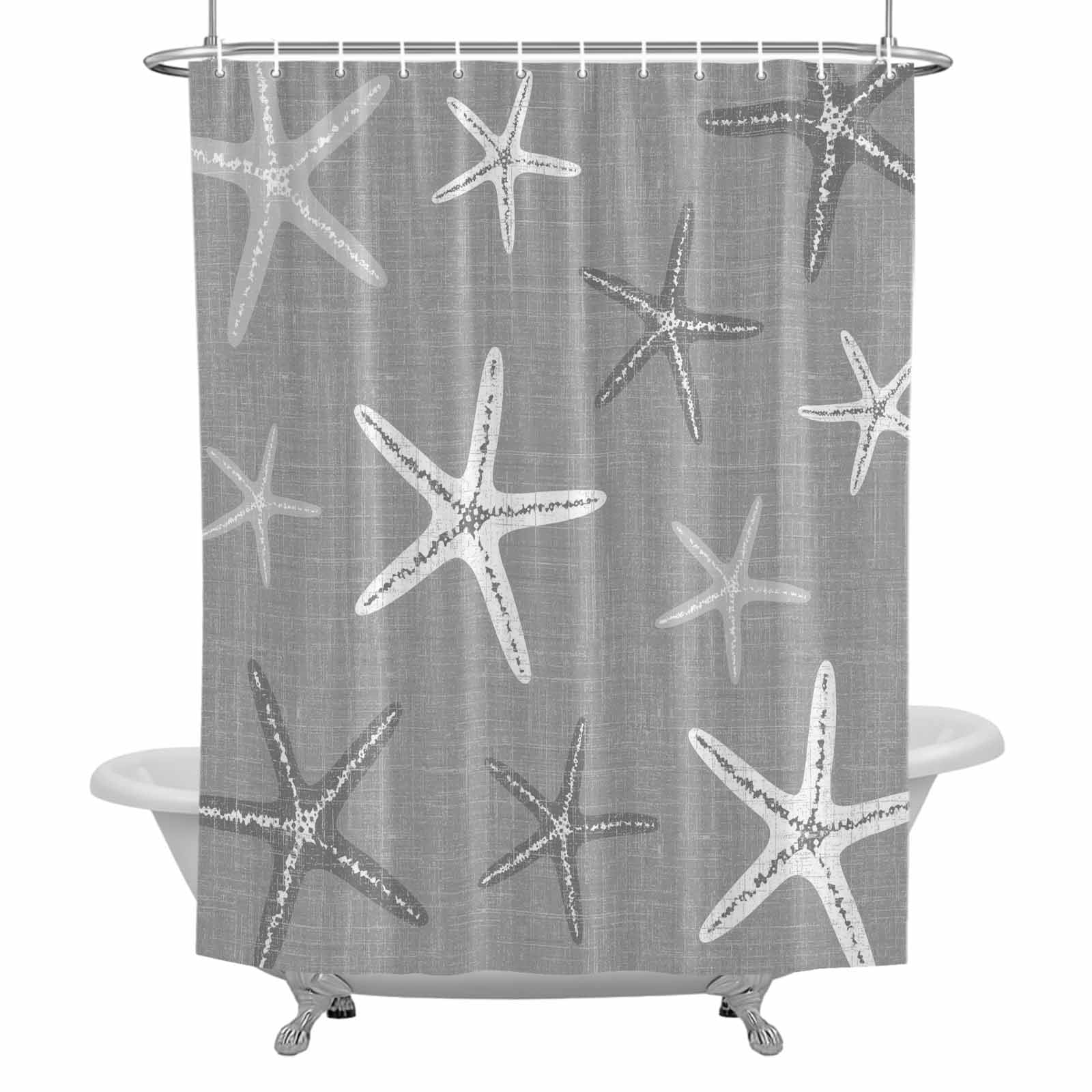 Coastal Marine Life Shower Curtain, Starfish Sea Stars Grey Linen ...