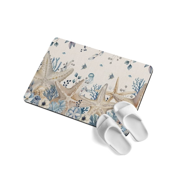 Coastal Marine Life Soft Diatomaceous Earth Mat, Beige Starfish Blue ...