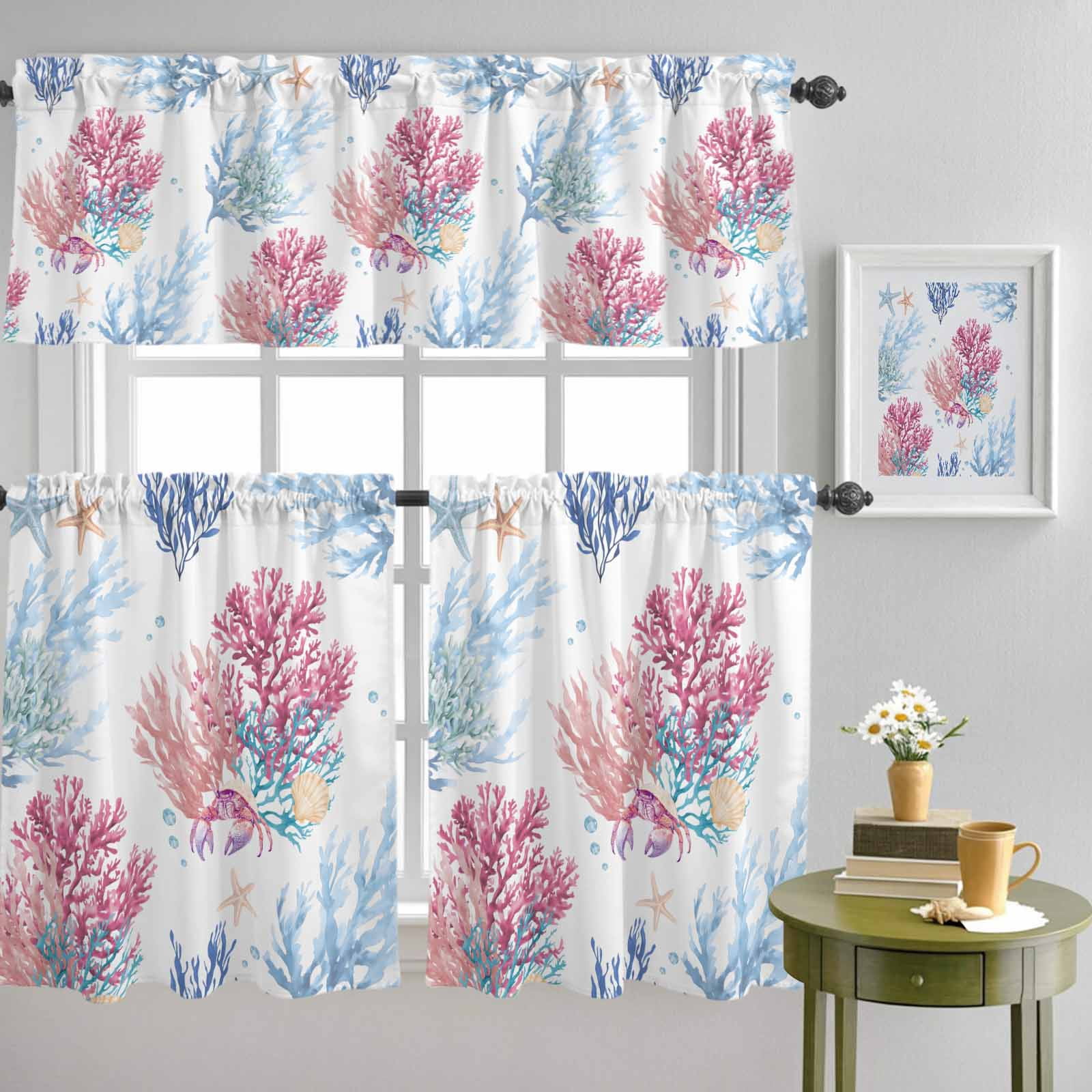 Coastal Marine Starfish Shell Crab Curtain Tier and Valance Set 3 Piece ...
