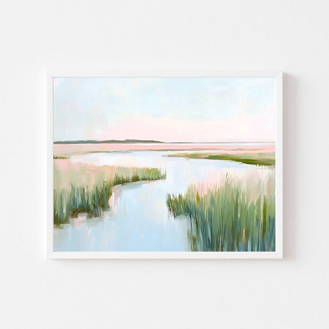 Coastal Marsh Landscape Painting Pink Carolina Watercolor Wall Art ...