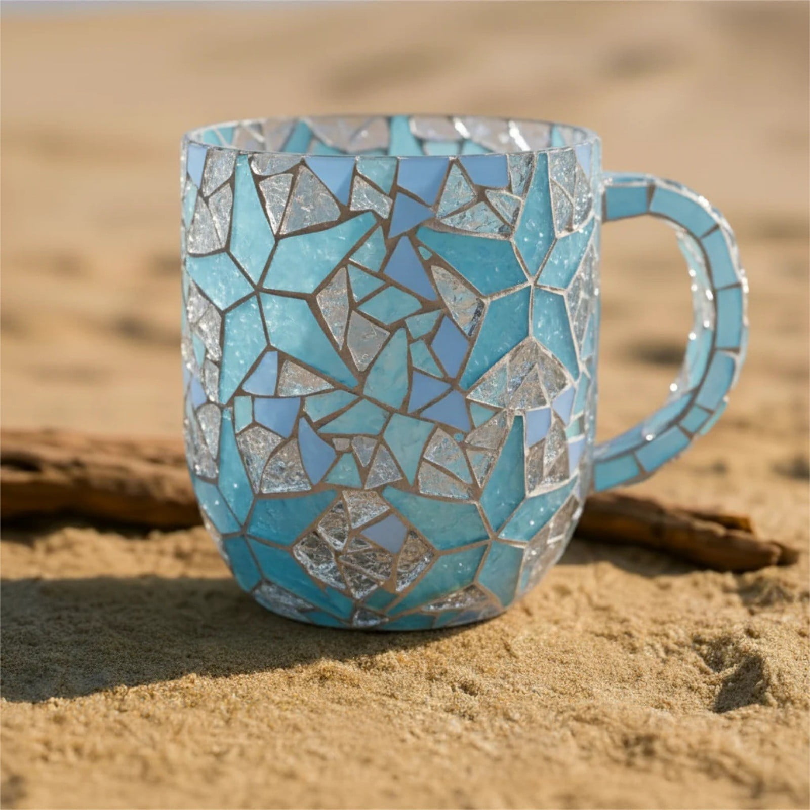 Coastal Mosaic Mug Hand Blown Wave Pattern Glass Coffee Mug 12 oz Sea ...