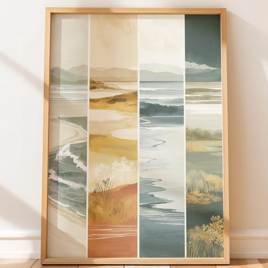 Coastal Multi Panel Illustration Serene Shoreline Botanical Art Calm ...
